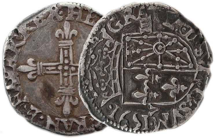 Monnaies royales d'Henri IV HUITIELE D'ECU 1591 NAVARRE ST PALAIS