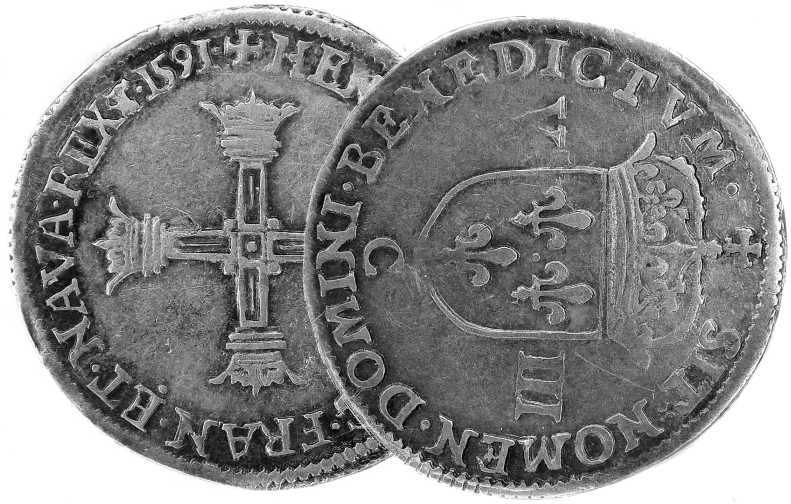 Monnaies royales d'Henri IV huitieme d'ecu 1591 st lo